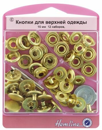 Кнопки Анорак с инструментом для установки, 12 штук, 15мм, цв. золото арт.405S. G