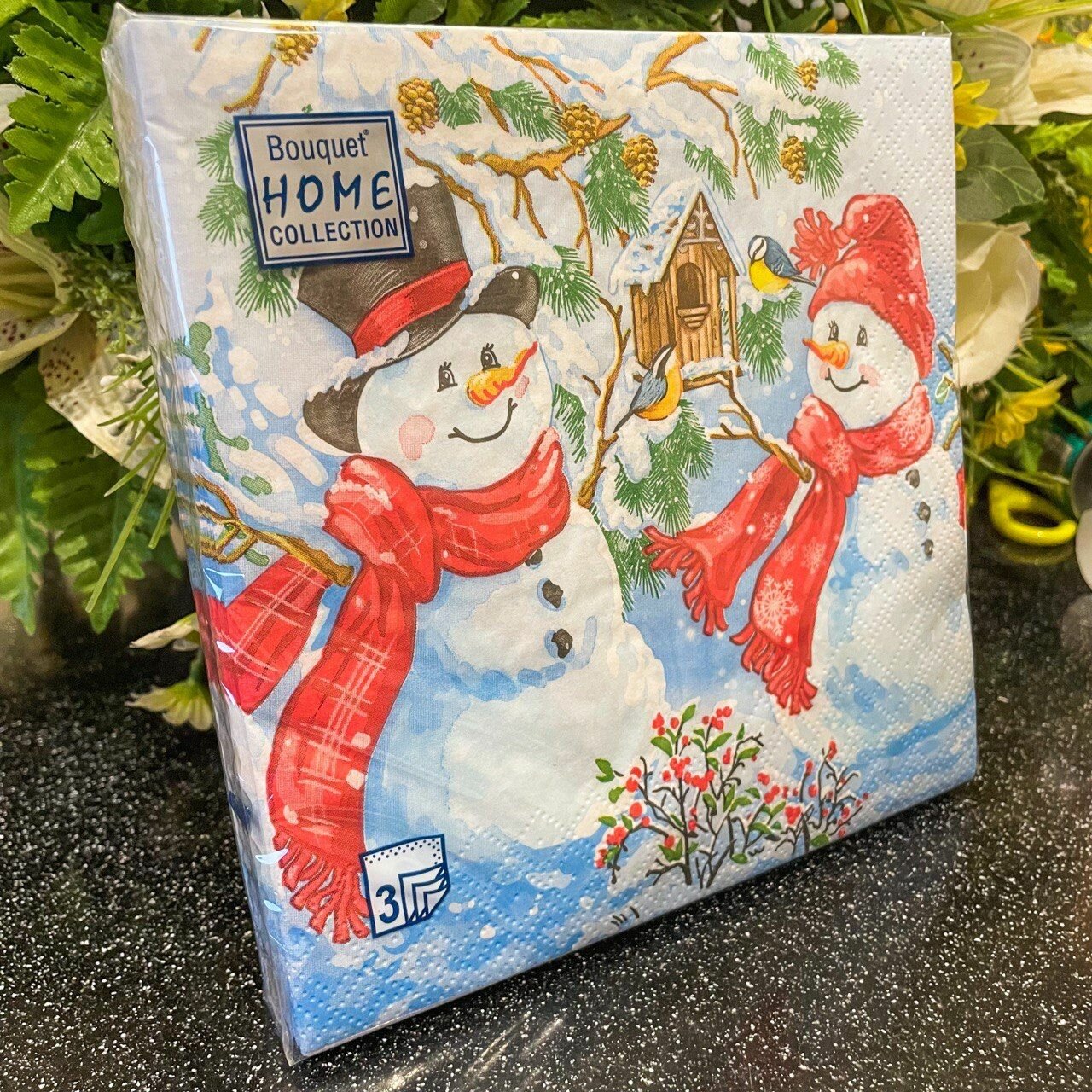 Салфетки Desna "Два Снеговика", 33x33 см, целлюлоза, новогодняя тематика