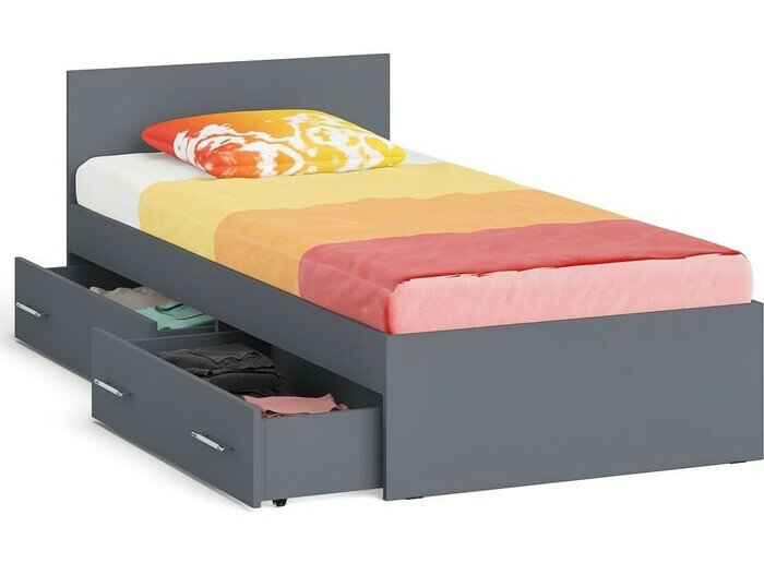 Кровать с ящиками СВК Мори 90х200см , два ящика, цвет графит, с основанием, без матраса