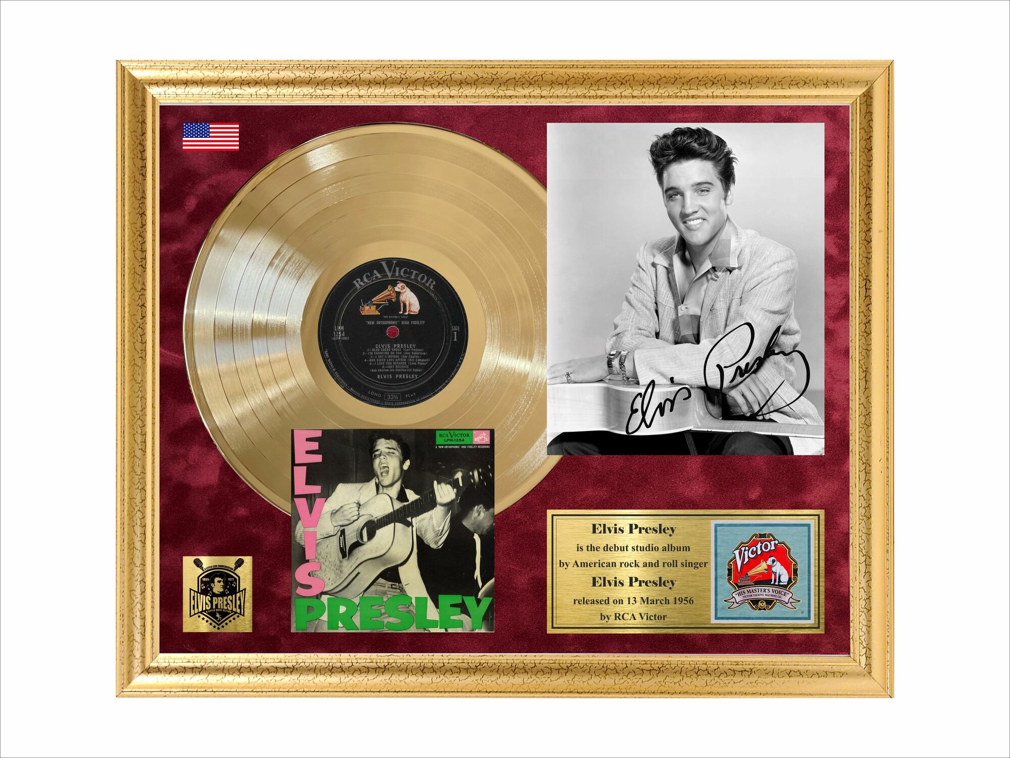Elvis Presley 1956 золотой винил в рамке с автографом