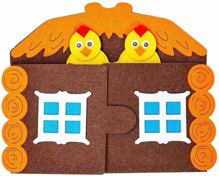 Пальчиковый кукольный театр Smile Decor "Птичий двор" из фетра, сюжетно-ролевой набор из 7 фигурок и книжки-домика на липучке
