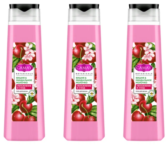 Гель для душа Camay, вишня и миндальное молочко, 400 мл, 3 шт