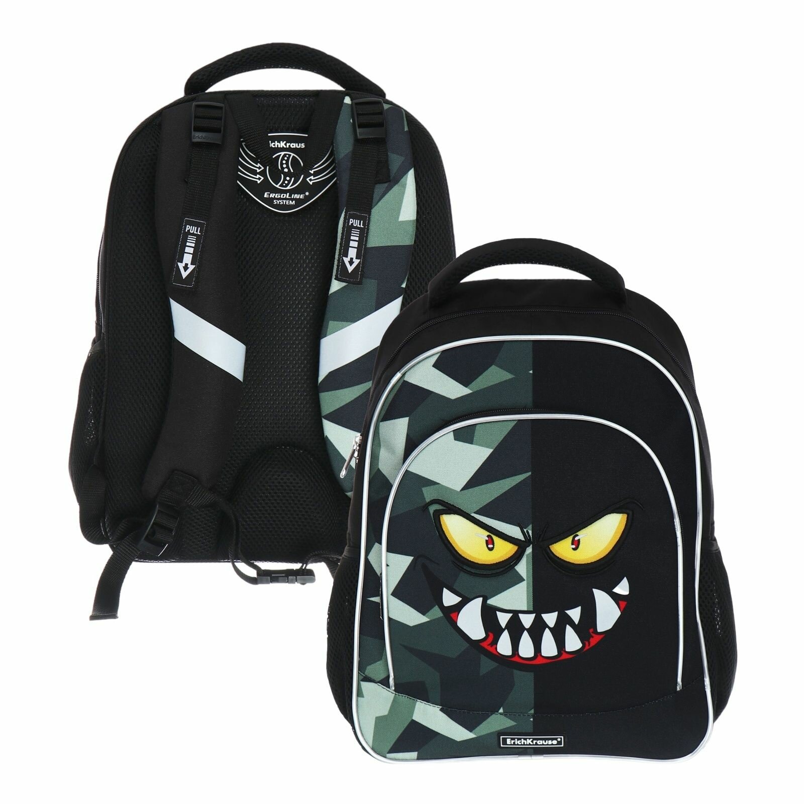 Рюкзак школьный Erich Krause ErgoLine 15L, 39 х 28 х 14 см, эргономичная спинка, Monster Smile