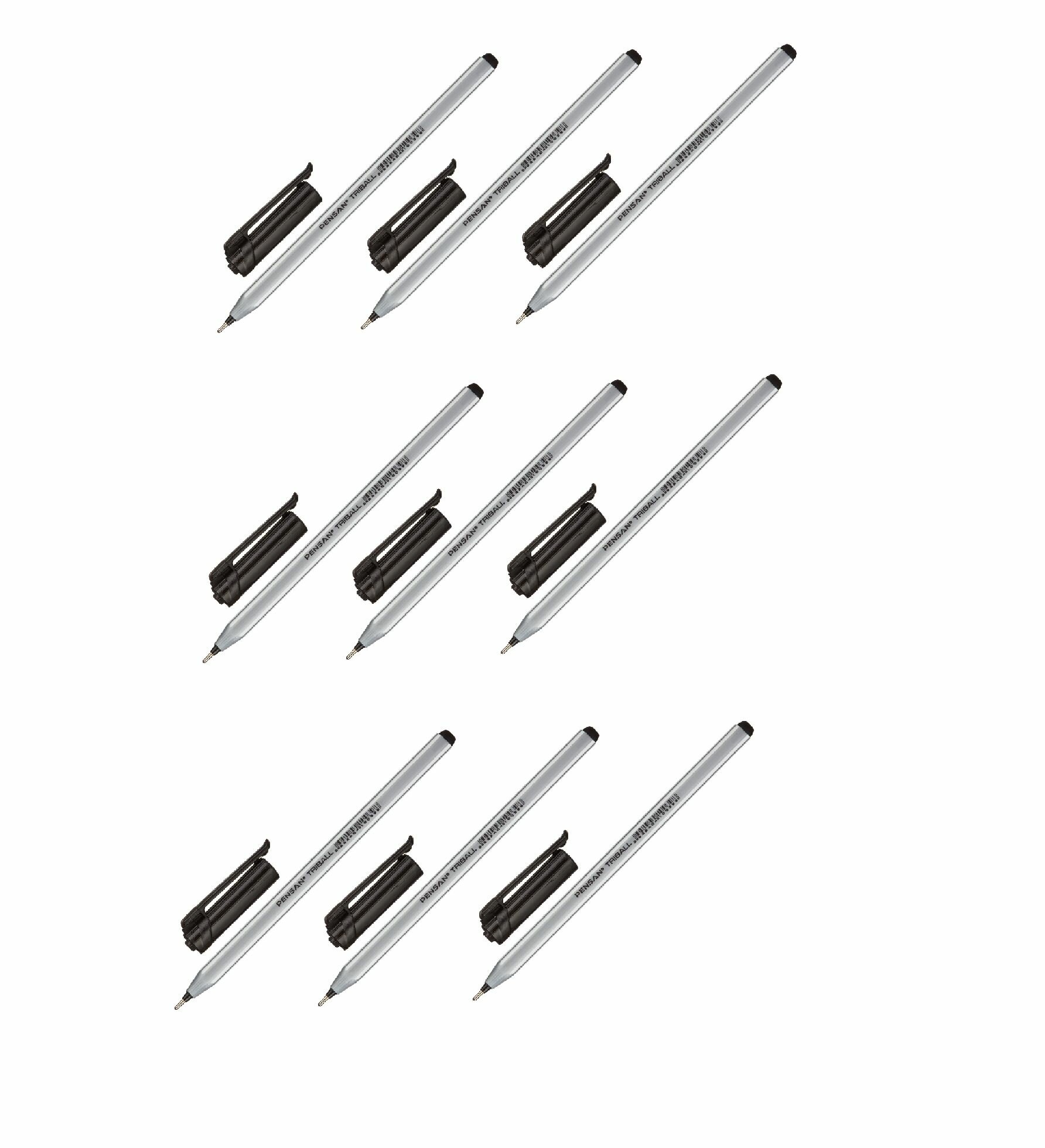 Pensan Ручка шариковая неавтоматическая Triball, черный стержень, 9 уп