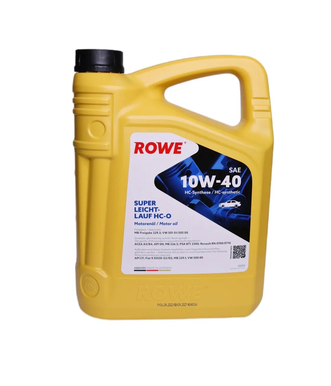 Моторное масло синтетическое ROWE Hightec Super Leichtlauf HC-O SAE 10W-40, 4 литра канистра