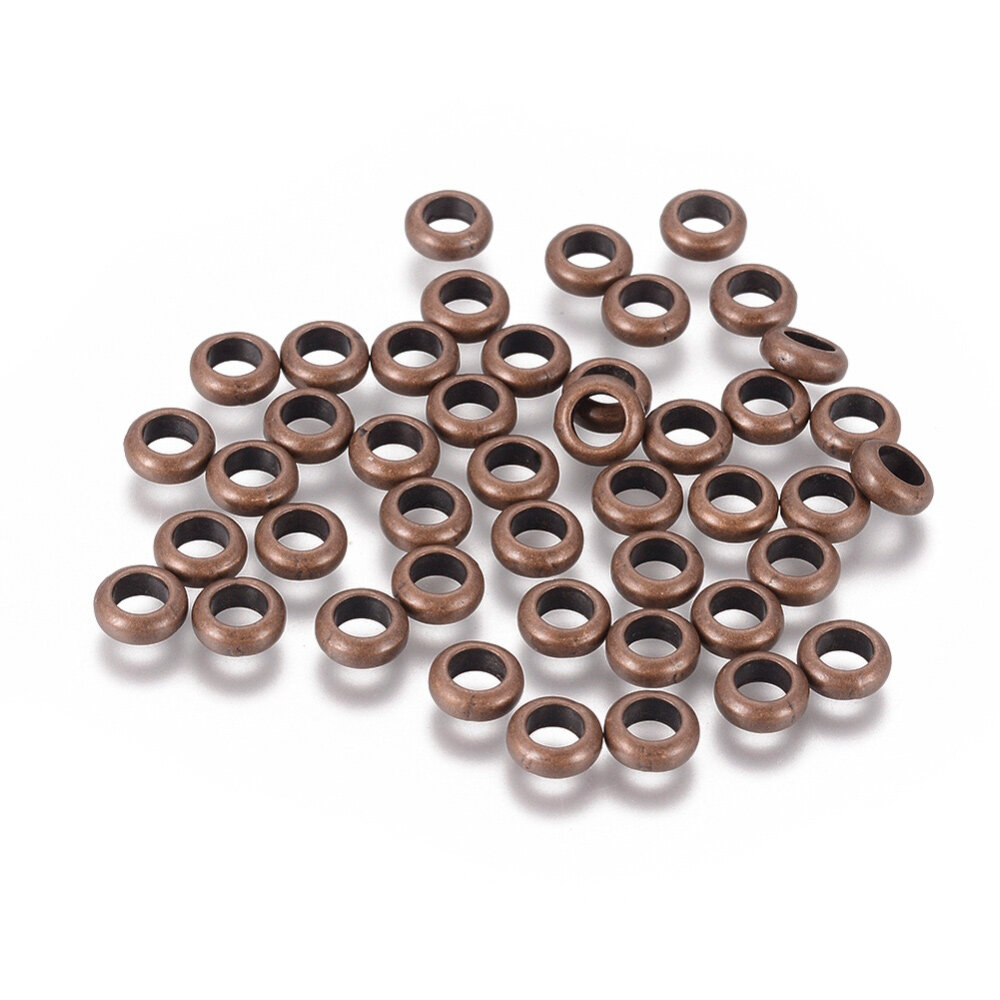 Бусина металлическая, 6.5х2.5мм, узкая рондель с большим отверстием, базовый материал - цинковый сплав, медного цвета с чернением, 5 грамм
