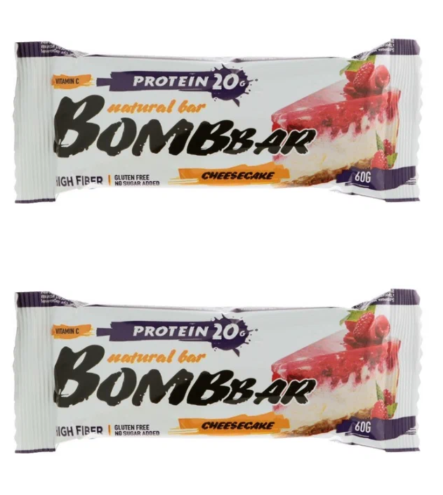 Батончик с высоким содержанием протеина BOMBBAR, Малиновый чизкейк, 60 гр, 2 шт