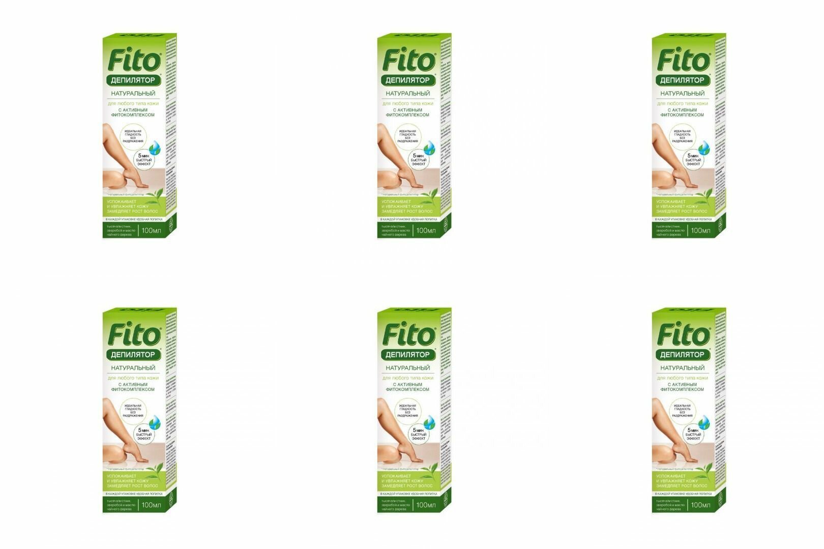 Fito Косметик Депилятор, для любого типа кожи зверобоем, маслом чайного дерева, 100мл, 6 шт