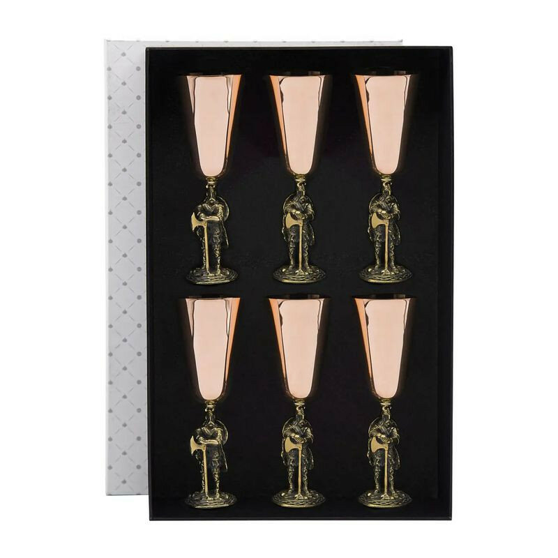 Кольчугинский мельхиор Набор из 6 рюмок "Викинги" медь-латунь с чернением (КМ17670606)