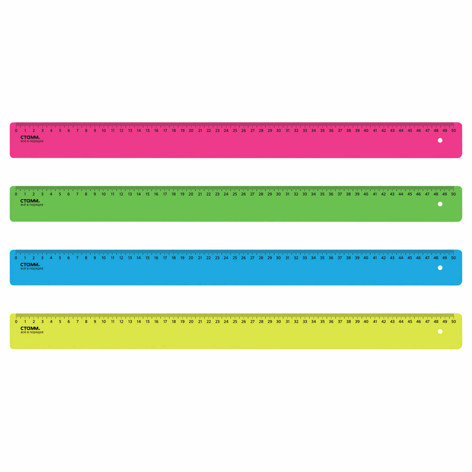 Линейка пластиковая 50 см, "Neon", неоновая, ассорти, ЛН-31443 (цена только за 1 шт.)