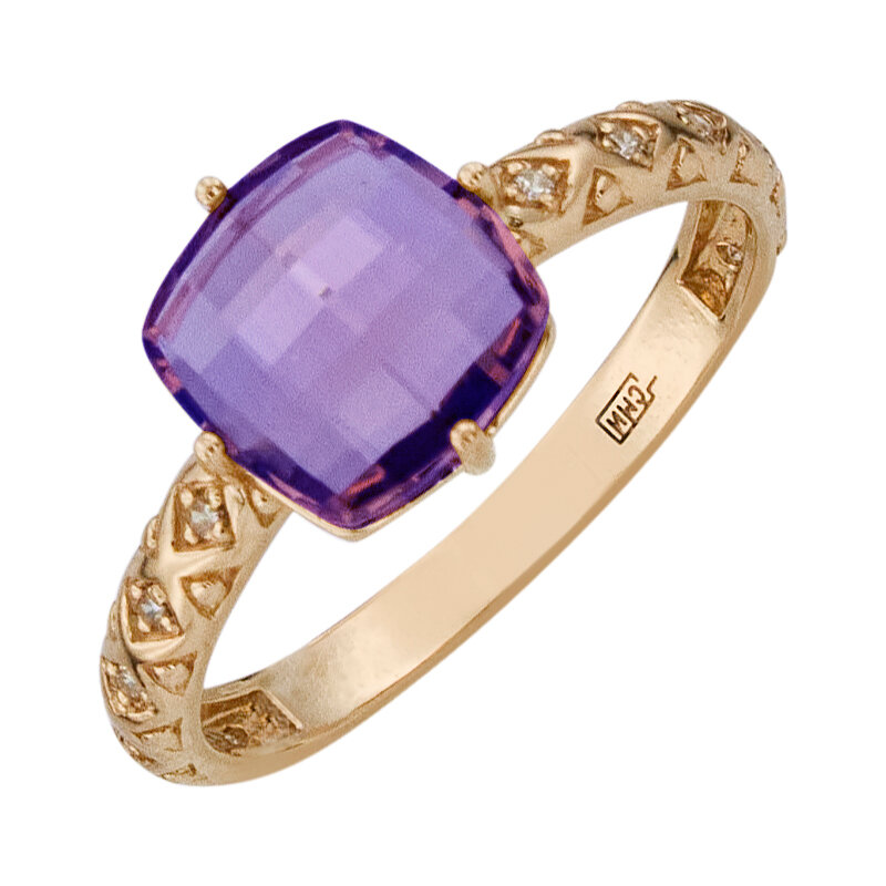 Кольцо, красное золото, 585 проба, аметист