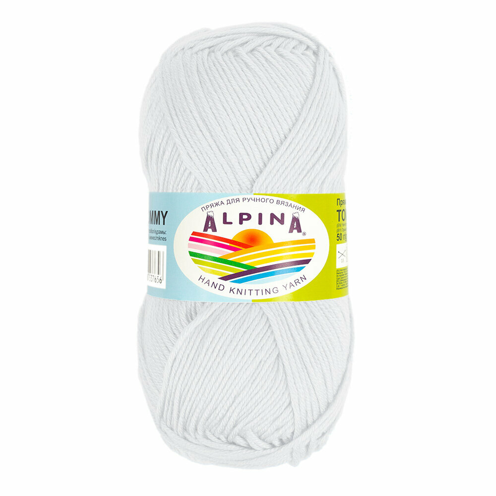 Пряжа ALPINA "TOMMY" 100% микнес 10 шт. х 50 г 130 м +- 10 м №002 белый
