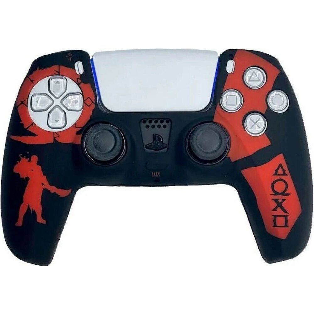 Силиконовый чехол для геймпада Sony DualSense (God of War Ragnarok black-red) Чёрный/Красный