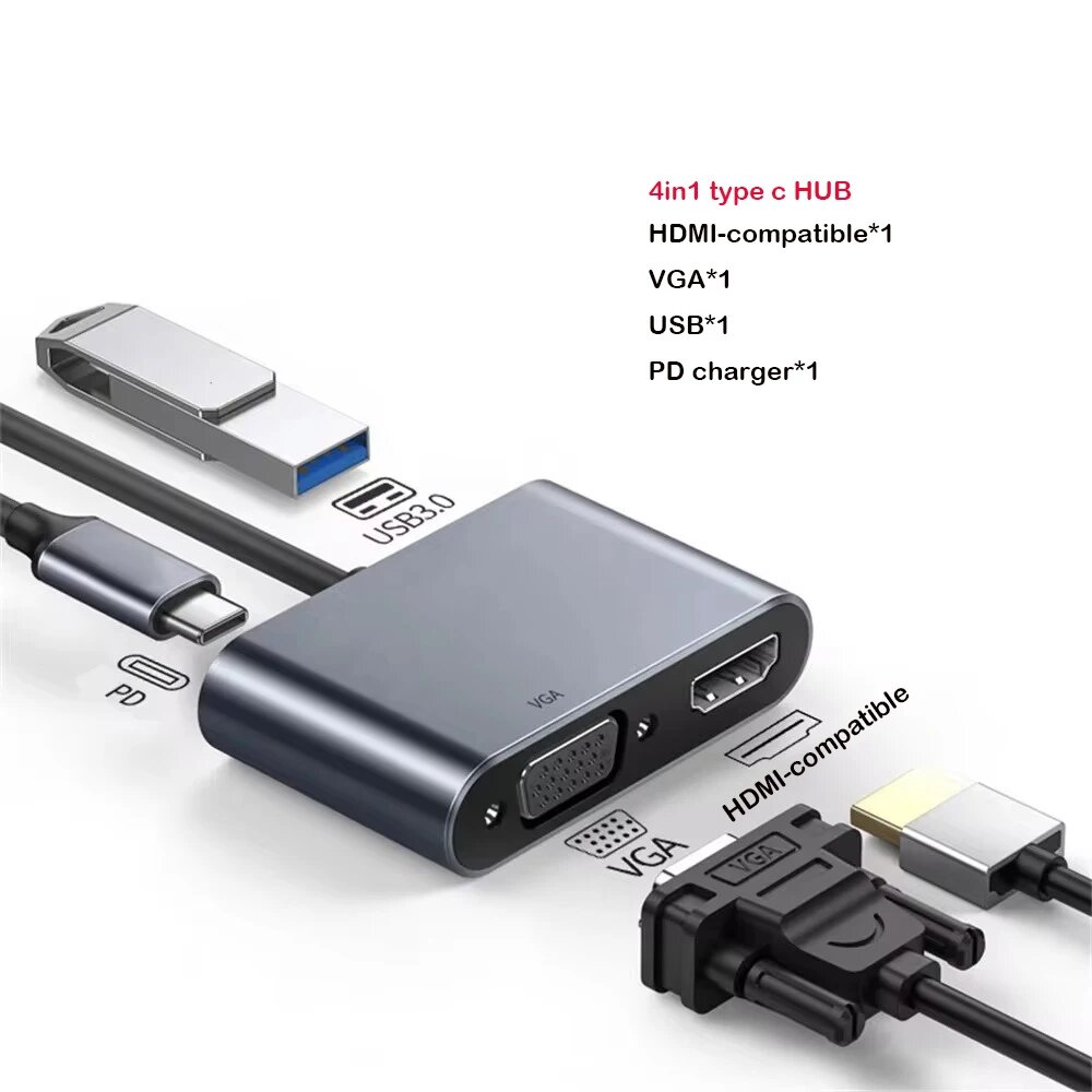 ICANING 3 в 1 USB C к HDMI VGA адаптер для MacBook Gray 4 in 1