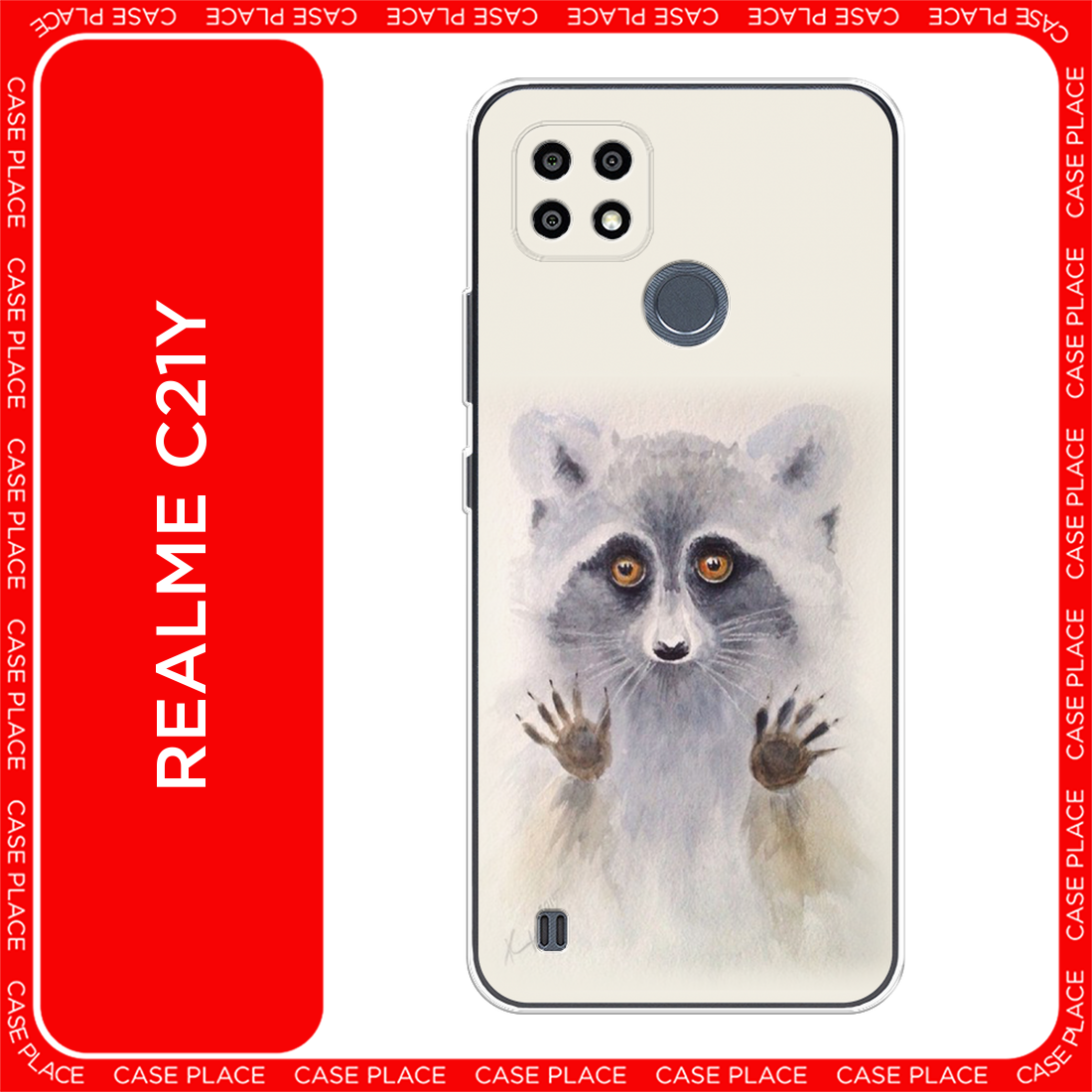 Чехол на Realme C21Y / Реалми C21Y с принтом Енот за стеклом