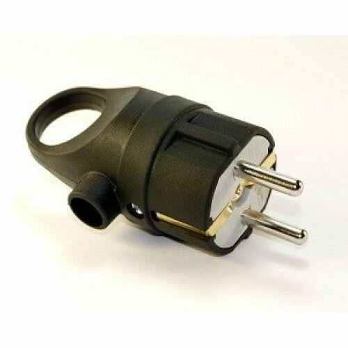 Вилка с кольцом угловая 16А 250V 2P IP44 с/з каучук, 1шт