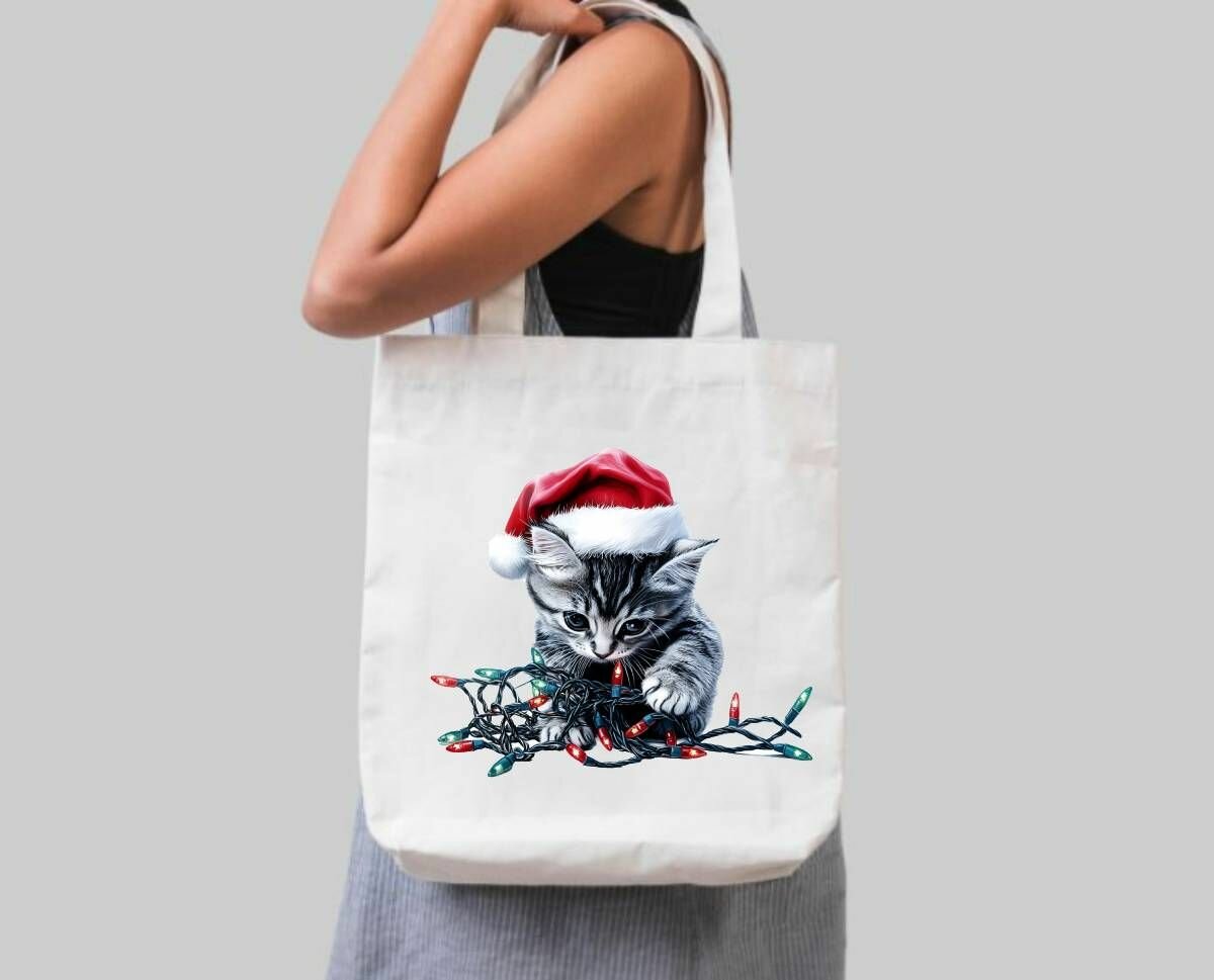 Термотрансфер "Кот с гирляндой " 20х20, наклейка на одежду