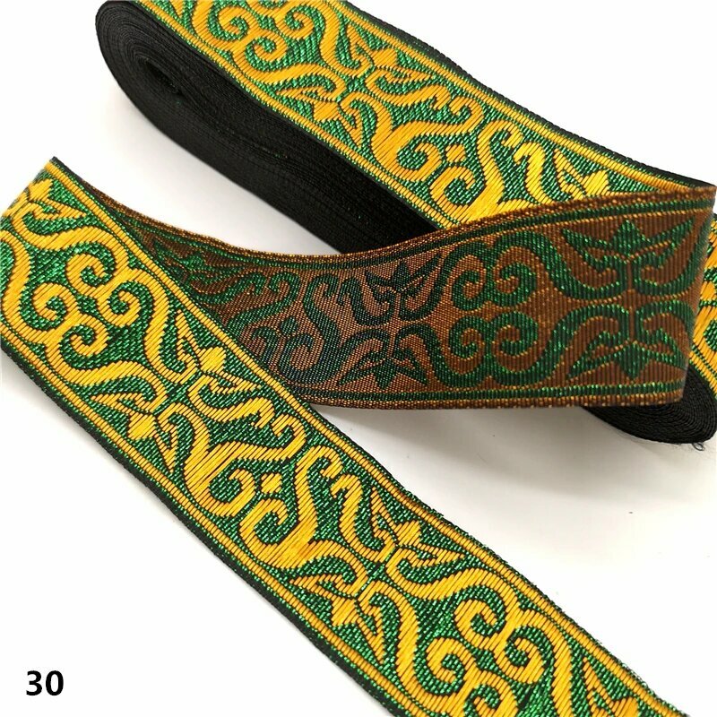 Этническая вышитая лента из полиэстера 30-33 мм Темно-зеленый, 30, 9 yards