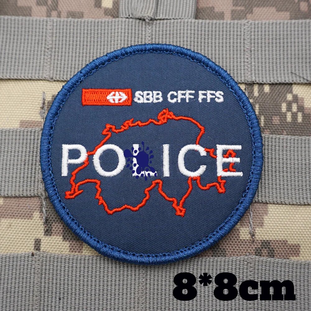 Тактическая нашивка Police с картой, темно-синий, 8*8см