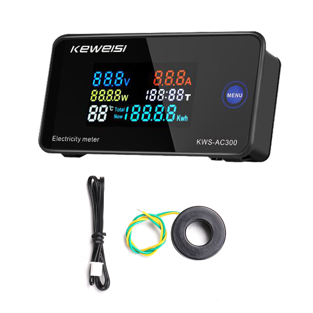 Цифровой вольтметр-амперметр AC50-300V для измерения мощности, тока, напряжения, температуры и влажности, 10A/100A, с закрытым трансформатором тока, с открытым трансформатором тока (опционально).