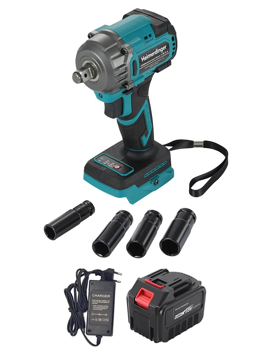 Гайковерт Heimerdinger LB160, бесщеточный, ударный, 550Нм, 18В, 4 насадки, 1х6 Ач Li-Ion