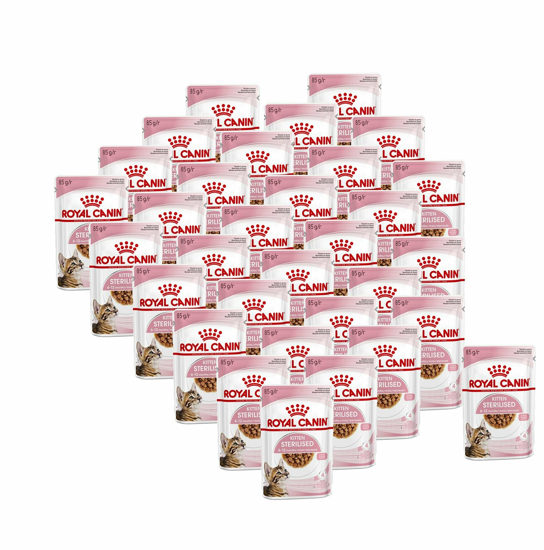 Royal Canin Kitten Sterilised влажный корм для котят в возрасте от 6 до 12 месяцев после стерилизации и кастрации, кусочки в желе, в паучах - 85 г х 32 шт.