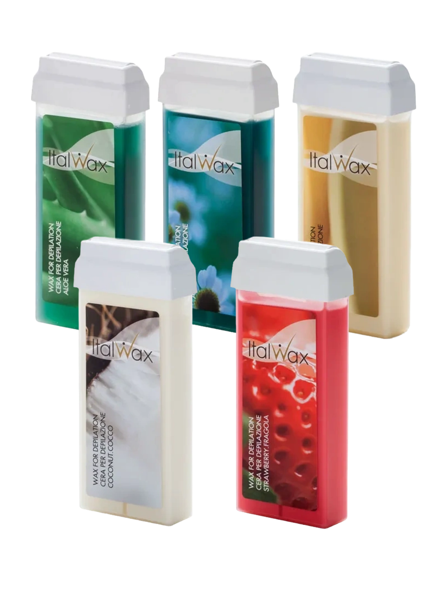 Воск в картридже ITALWAX NATURA набор из 5 шт по 100 мл, Алоэ, Азулен, Банан, Кокос, Клубника