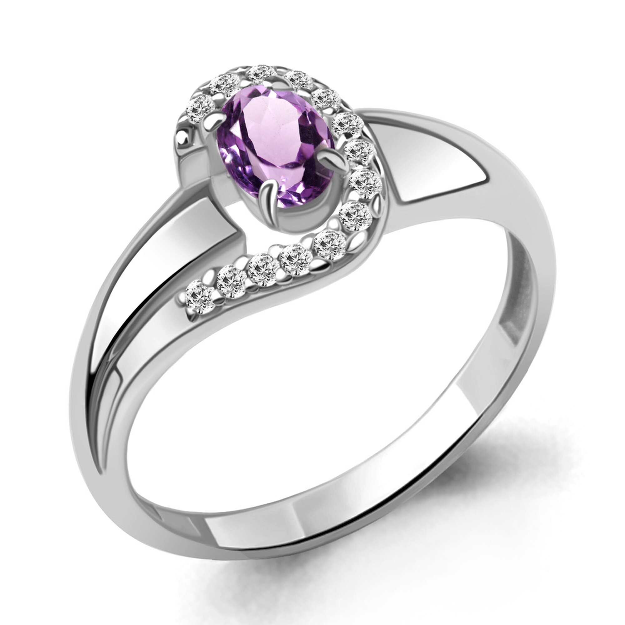 Кольцо, серебро, 925 проба, родирование, аметист, фианит
