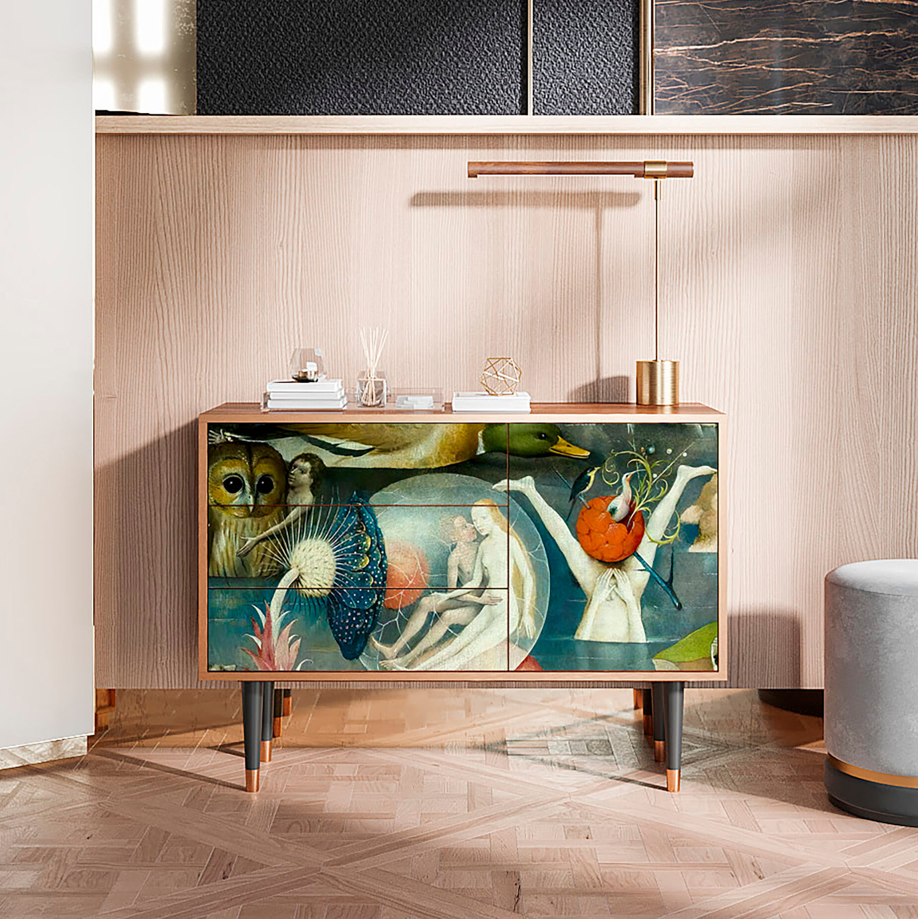 Комод - STORYZ - S3 The Garden Of by Hieronymus Bosch, Размер - 115 x 84 x 41 см, Цвет корпуса - , Орех