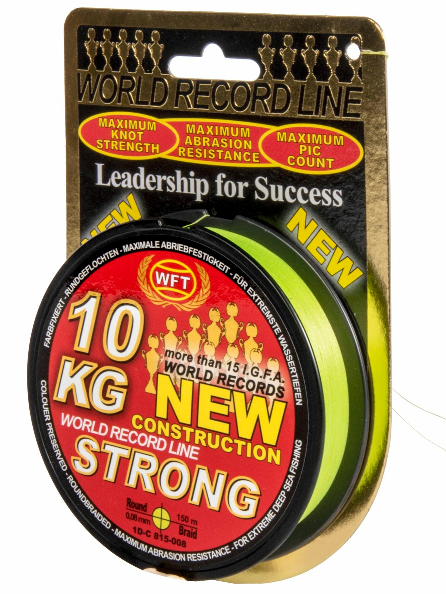 Шнур плетёный для рыбалки WFT KG STRONG Chartreuse 150/008, плетенка летняя