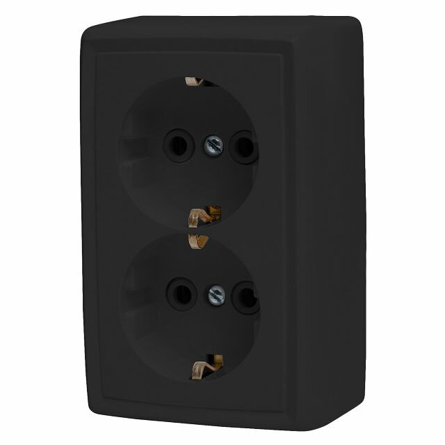 DRESDEN розетка двух постов 16 А с заземлением черная для настенного монтажа