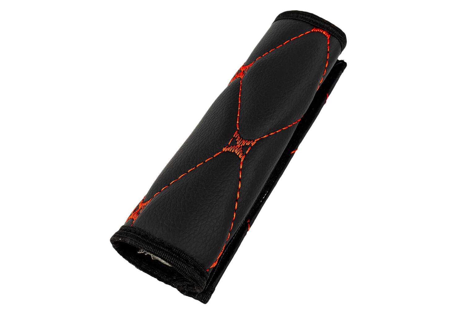 Чехол на ручку ручника, черная экокожа с красной строчкой Ромб универсальный