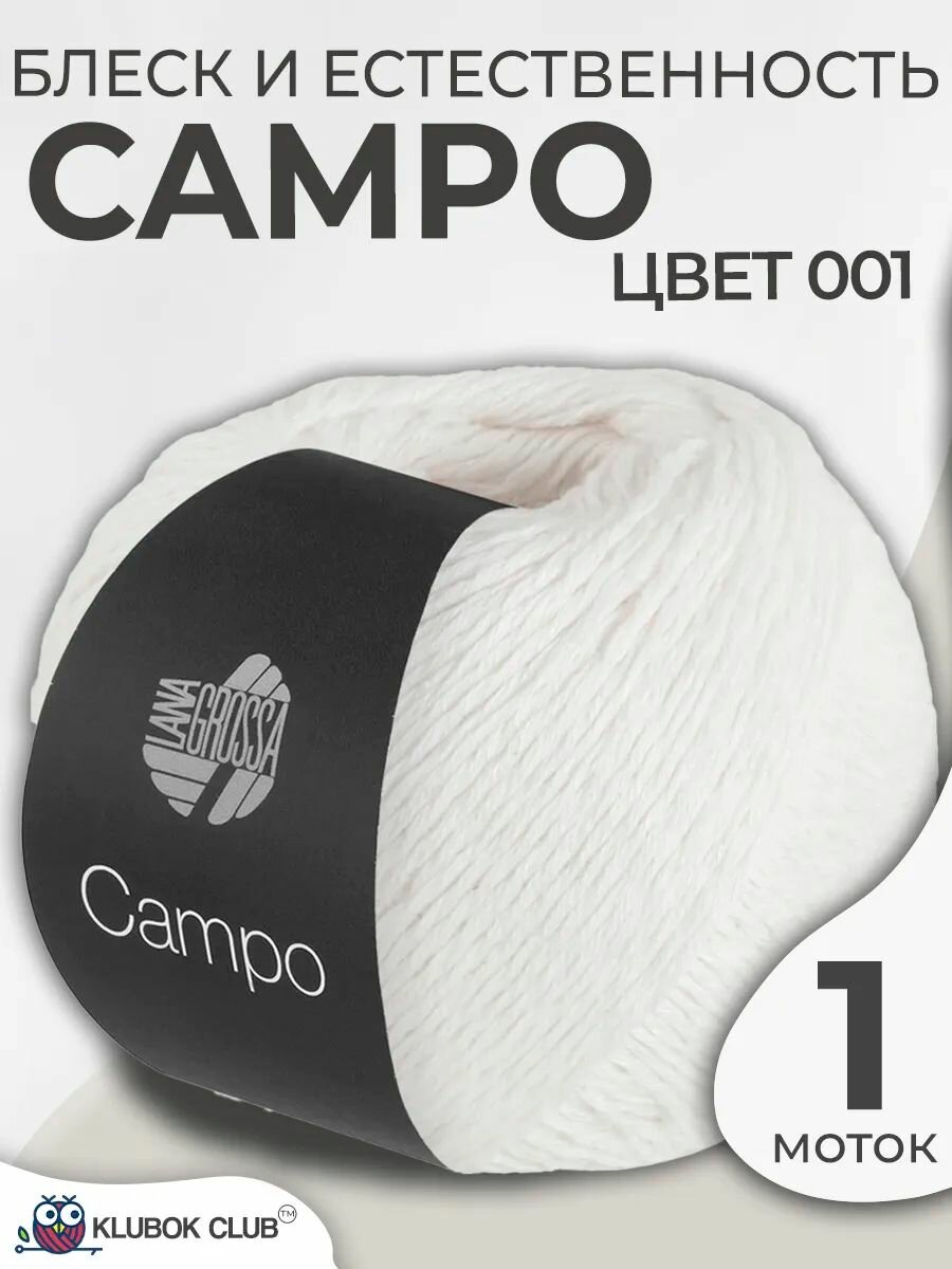 Пряжа для вязания Lana Grossa Campo хлопково-вискозная цвет 001, 1 моток