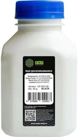 Тонер Cactus CS-TSG1-85 черный флакон 85гр. для принтера Samsung ML1610/SCX4100/4200, Xerox Phaser 3