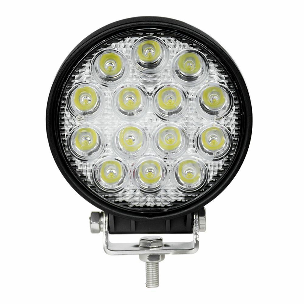 Фара рабочего света Диод круглая ф 8,5x1,9см с кронштейном 14LED рифленое стекло 10.5W (10-30V)