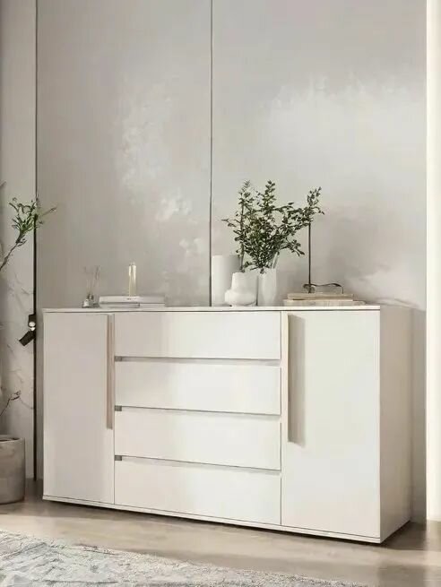 Комод Норд 2 двери 4 ящика 1600 золотые ручки Кашемир