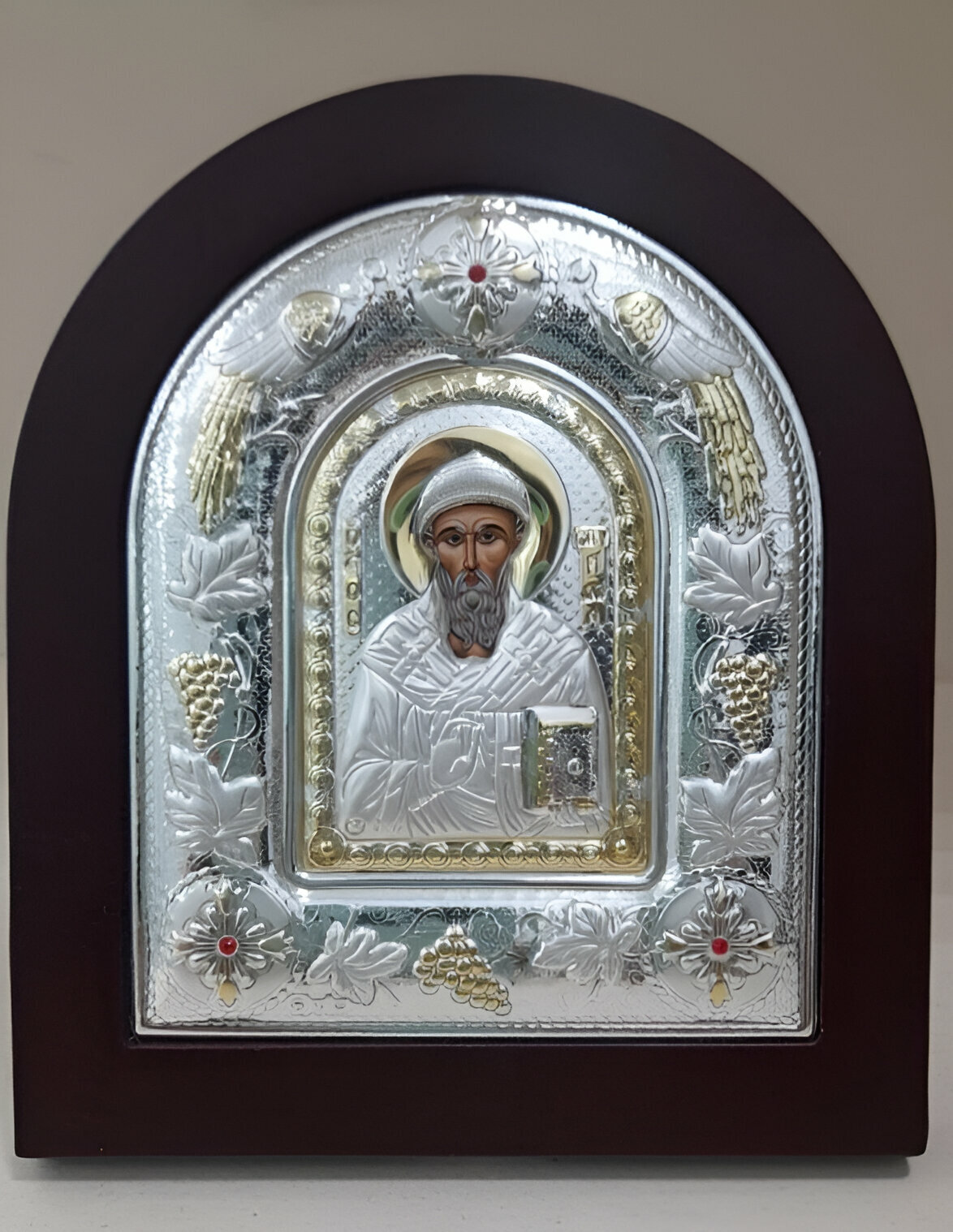 Икона "Святой Спиридон", Prince Silvero, посеребренный металл и дерево, 14 см x 12 см