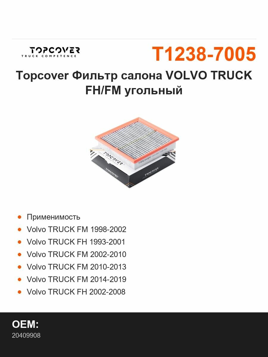 Topcover Фильтр салона VOLVO TRUCK FH/FM угольный