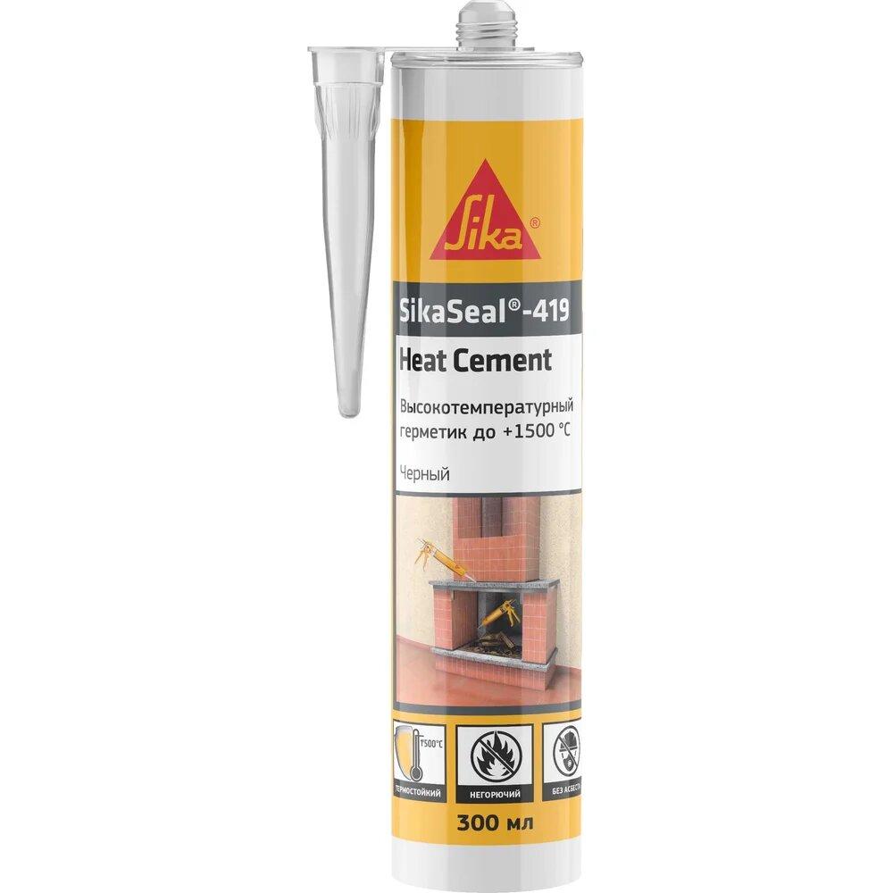 Герметик для печей и каминов SIKA Seal-419 Heat Cement чёрный, высокотемпературный до +1500 C, 300 мл 784901