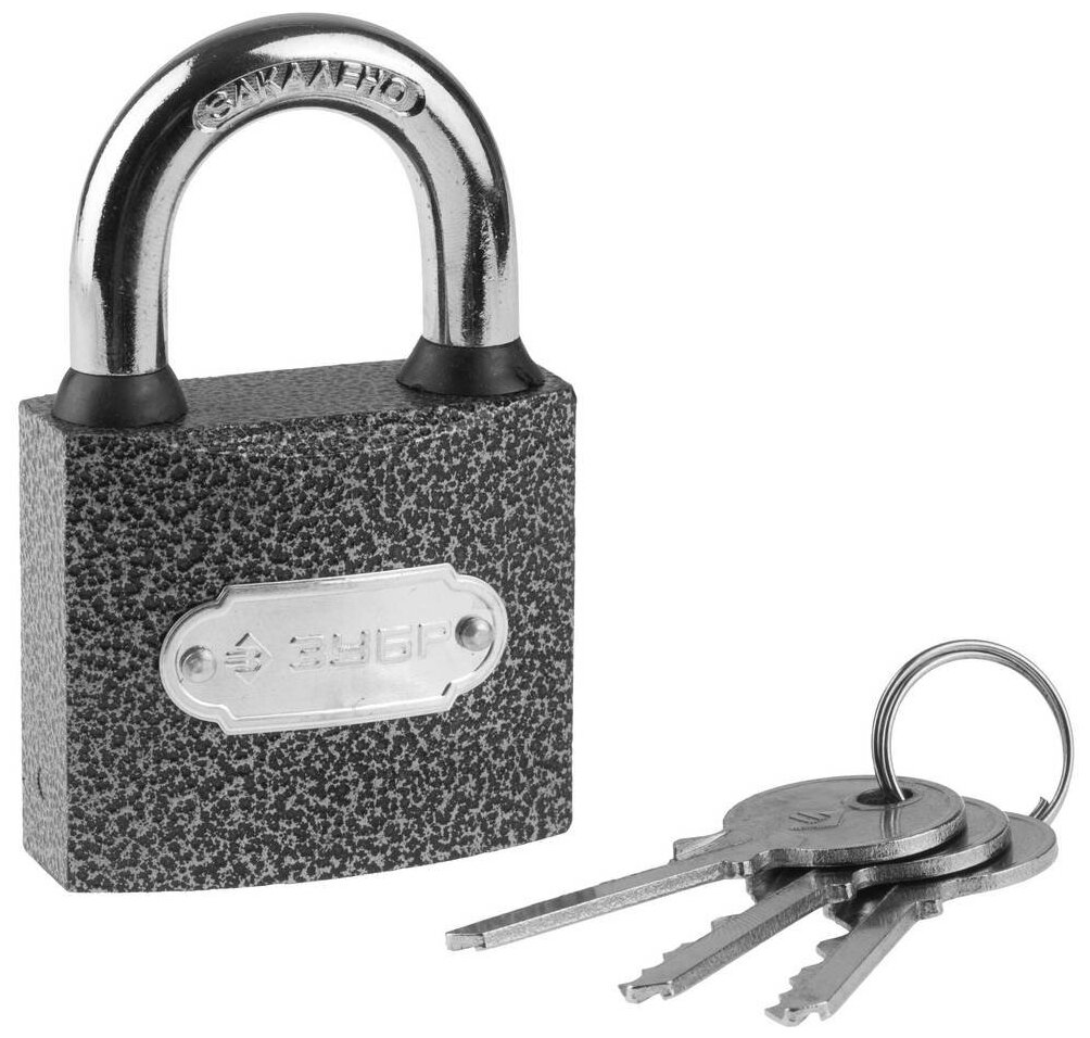 Навесной замок ЗУБР 50 мм металлический корпус диаметр дужки 9 мм 3 ключа
