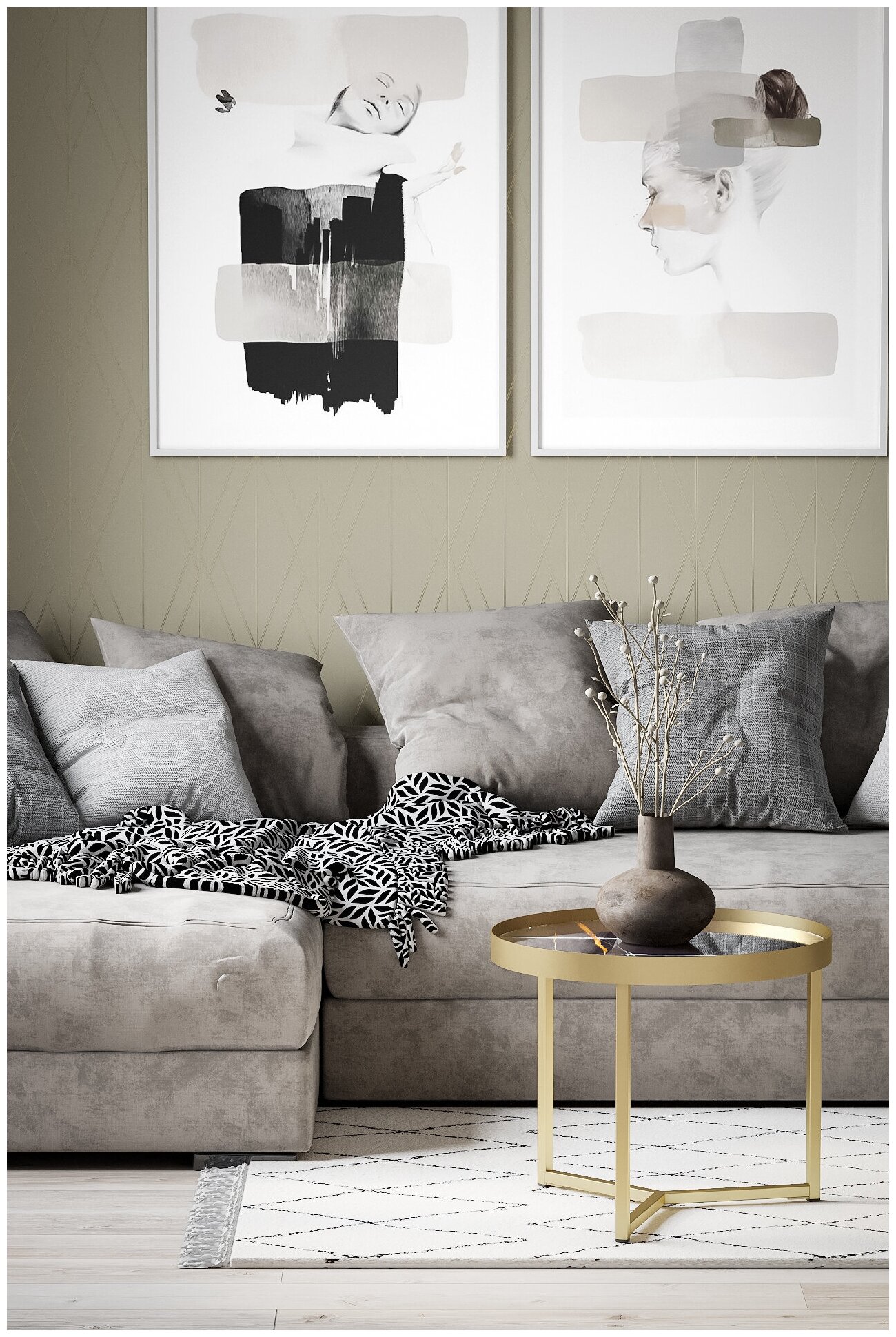 Столик журнальный Тайлер PRIME, арт-деко, для гостиной, стекло, металл, 55,5 см, цвет сахара нуар/золото