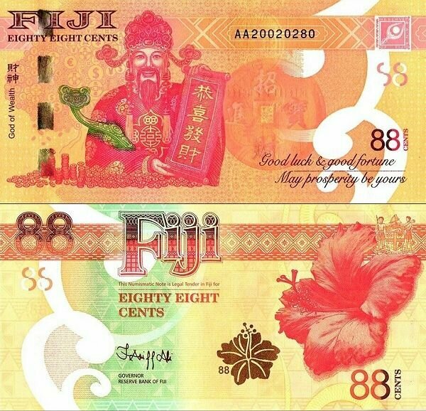 Фиджи 88 центов 2022 Бог Богатства Гибискус UNC