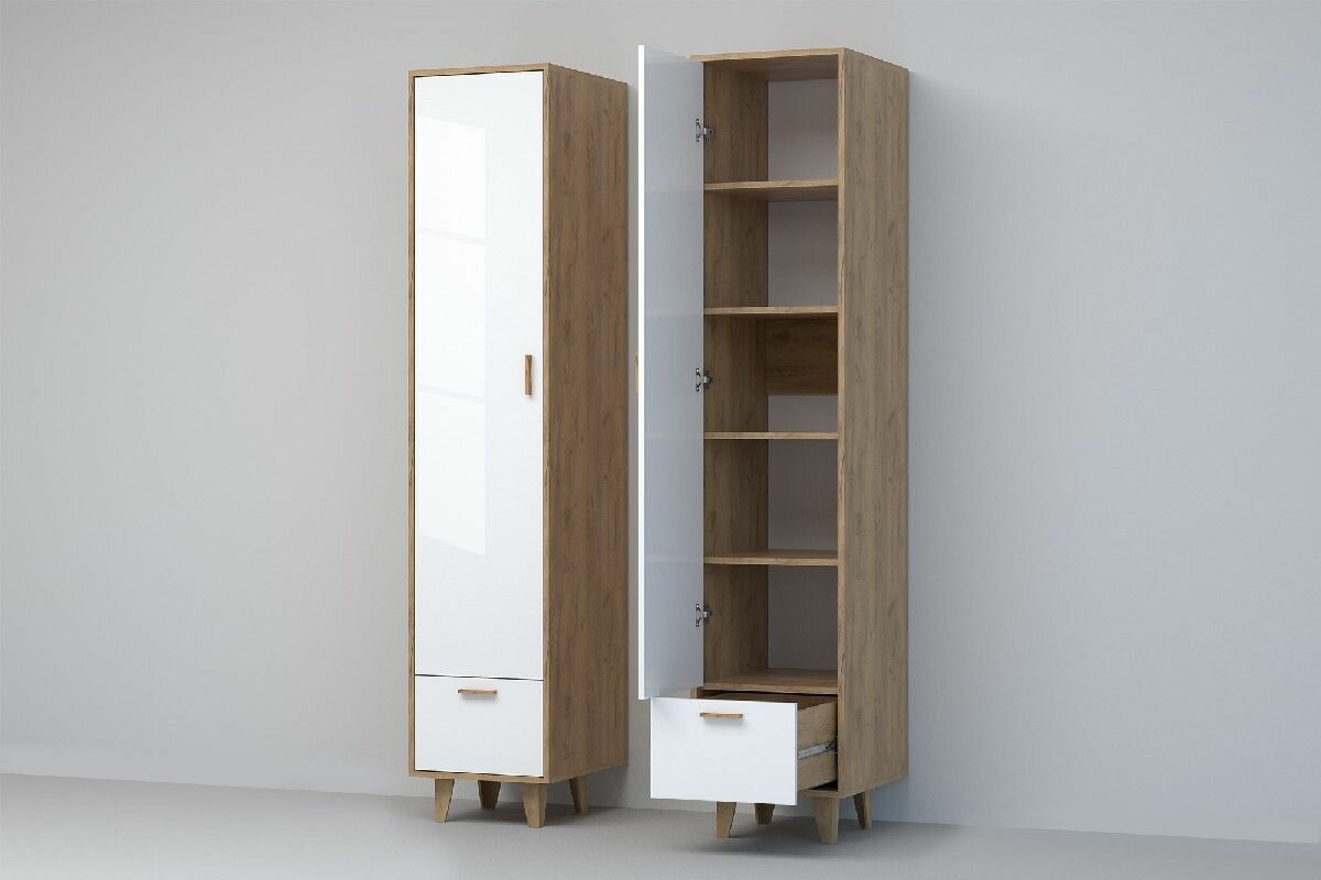 Шкаф-пенал "Эго" П-1 (НГ) Дуб Крафт Золотой/Белый Глянец