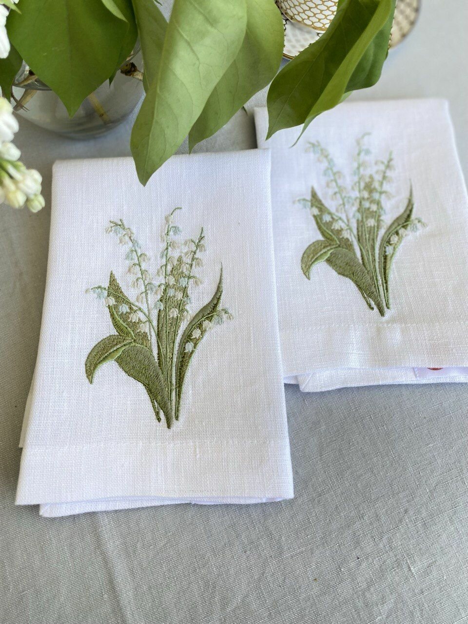 Салфетки для сервировки стола с вышивкой "Ландыши", лен 100%