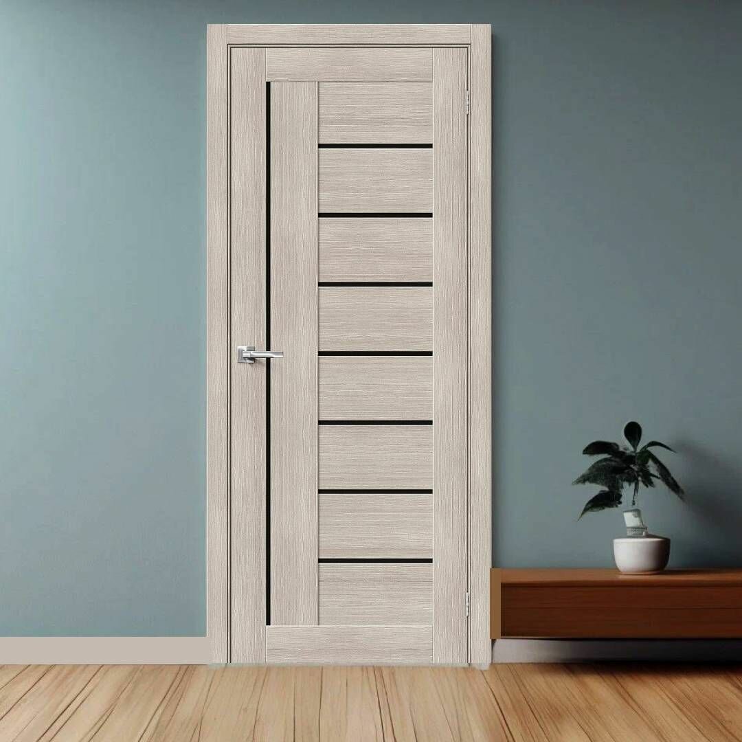 Межкомнатная дверь БВ 29 Капучино 600х2000 черное стекло (комплект)