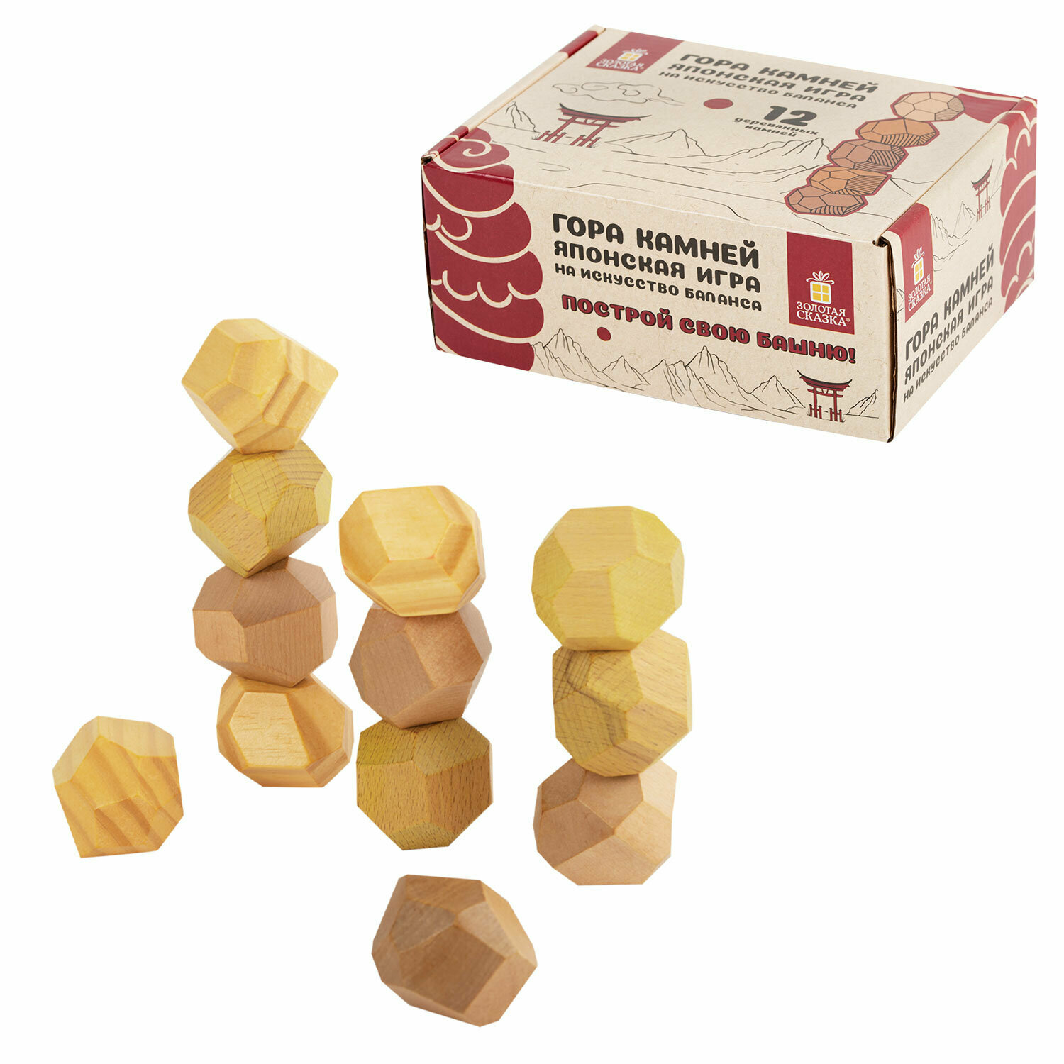 Золотая сказка Балансир-головоломка Башня Туми Иши, 12 деревянных камней 665258