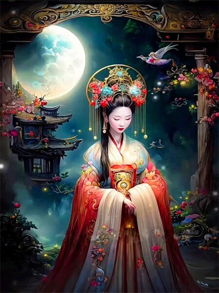 HUACAN набор для вышивки крестом картина Moon Girl 20x30cm, 1325, 11CT picture printed