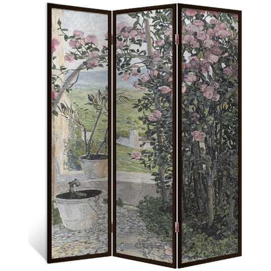Ширма перегородка Декор Депо для комнаты деревянная "Умбрийская долина" двухсторонняя с картинкой (живопись) 3 створки венге 176х140 см 11 кг