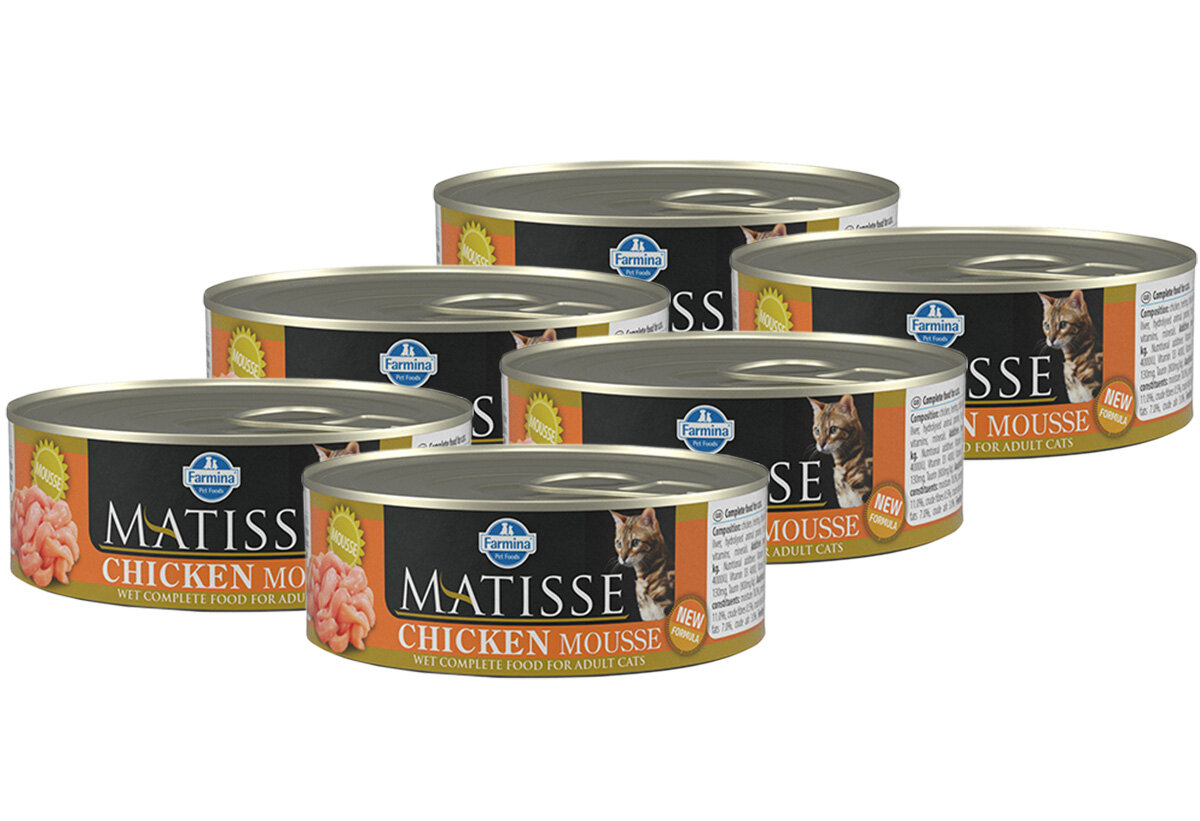 Корм влажный Matisse Mousse Chicken для взрослых кошек с курицей банка мусс, 85 г х 6 шт