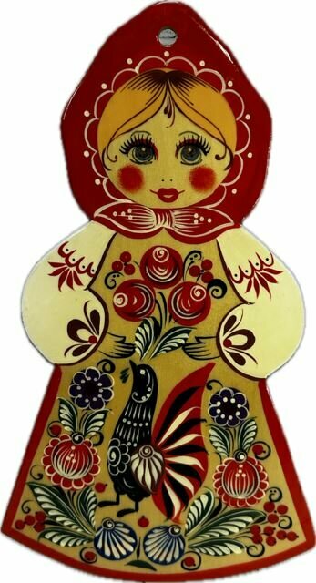 Доска разделочная матрешка С птицей 340*200 ММ городецкая роспись